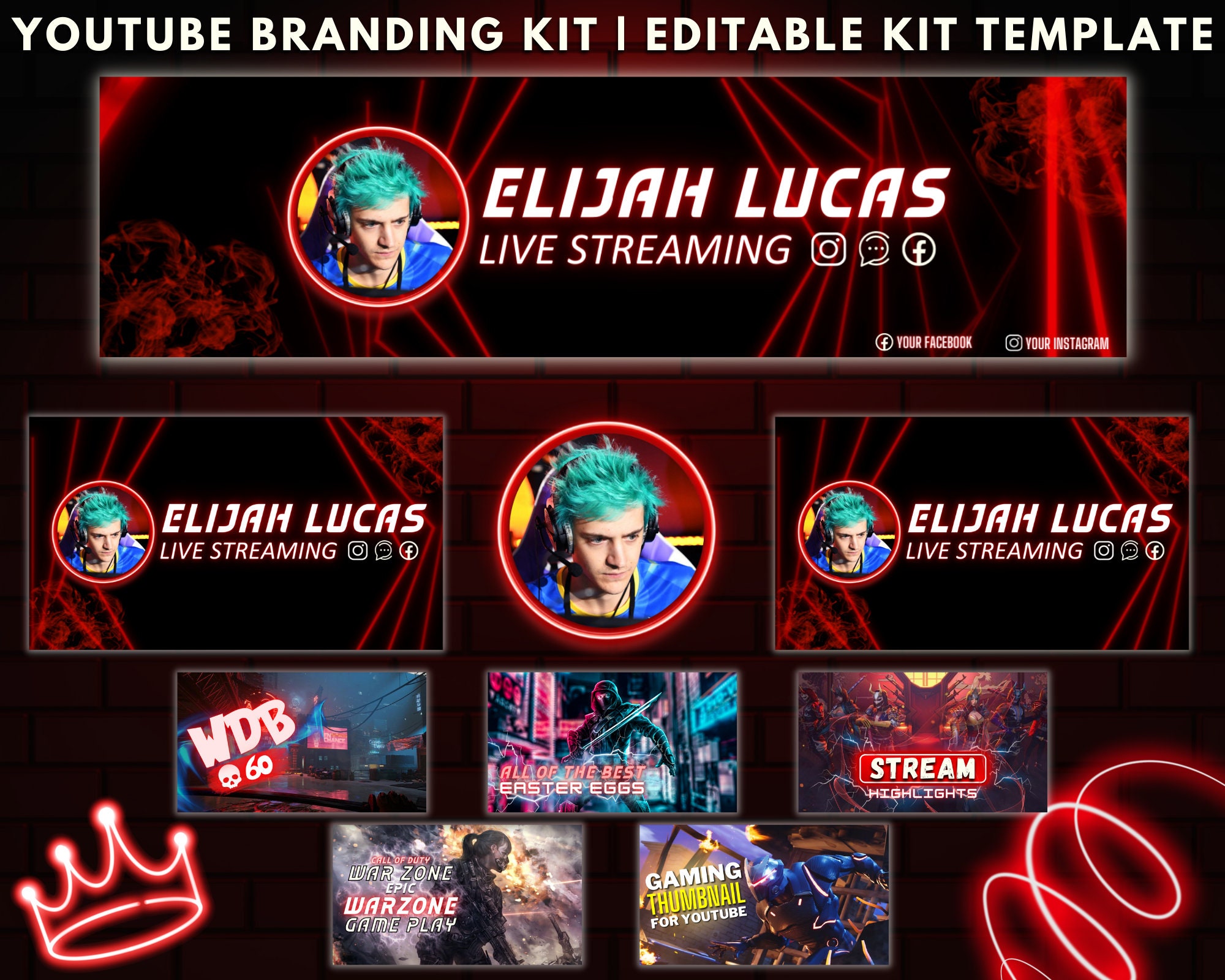 Gamer Youtuber Branding Kit, Editable Banners, Animated Intro and Outro ...