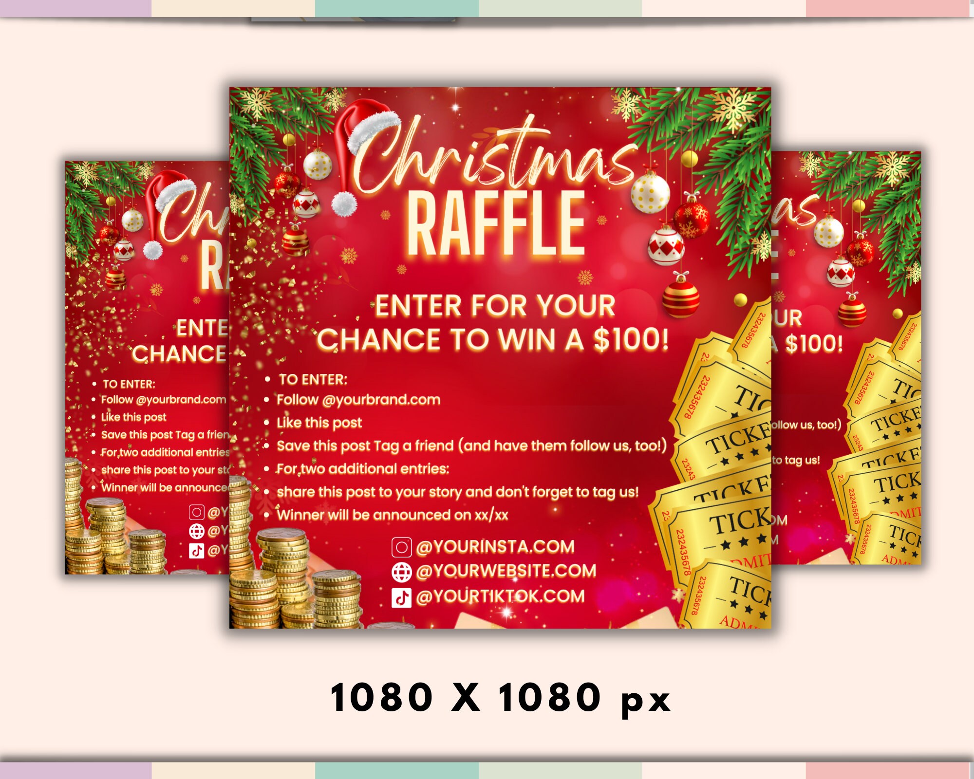 Christmas Raffle Giveaway,raffle Ticket Template,holiday Giveaway ...