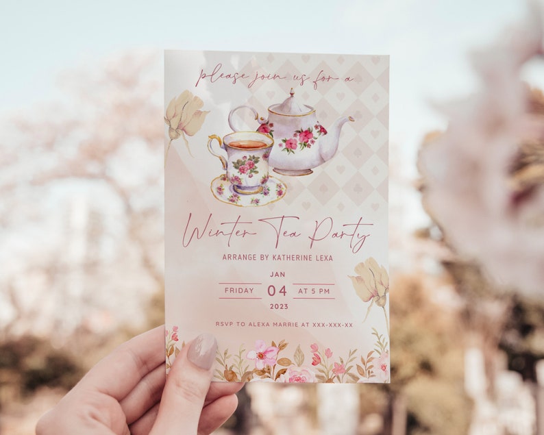Editable Minimalist Tea Party Invitation Template, High Tea Invitation ...