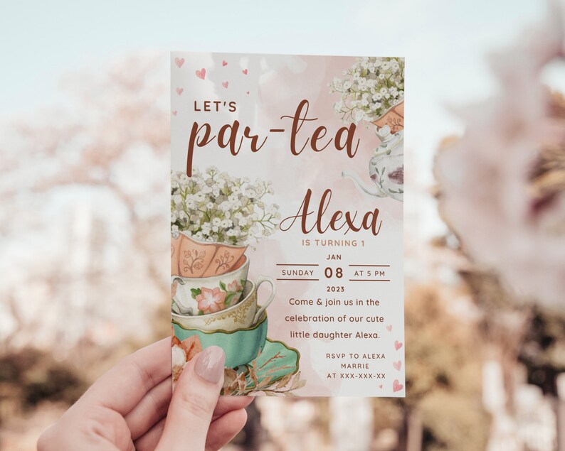 Editable Birthday Tea Party Invitation Template, Tea Birthday Party ...