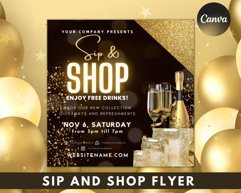 Editable Sip and Shop Flyer Template, Social Media, DIY (canva) - Etsy