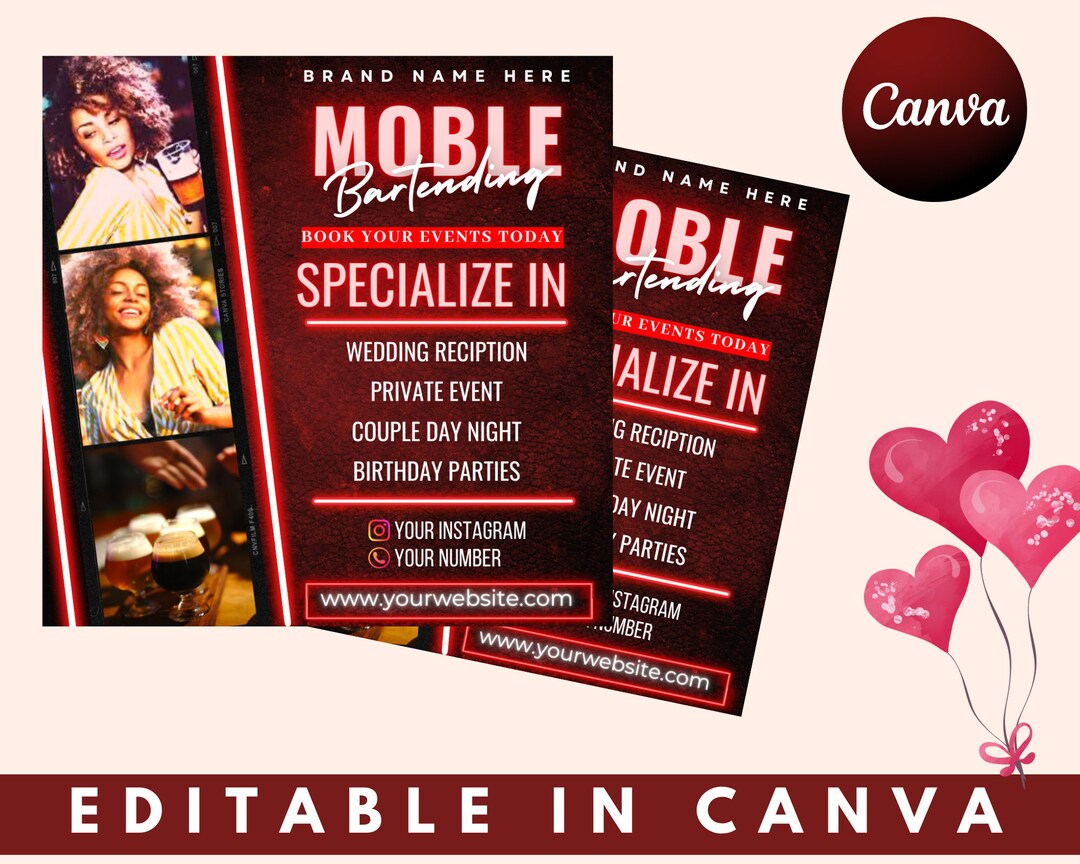 Bartender Flyer, Mobile Bartending Flyer, Mixologist Flyer, Party Event ...