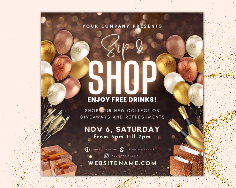 Sip and Shop Flyer, Sale Flyer Template, Shop Flyer, Sip and Shop, Diy ...