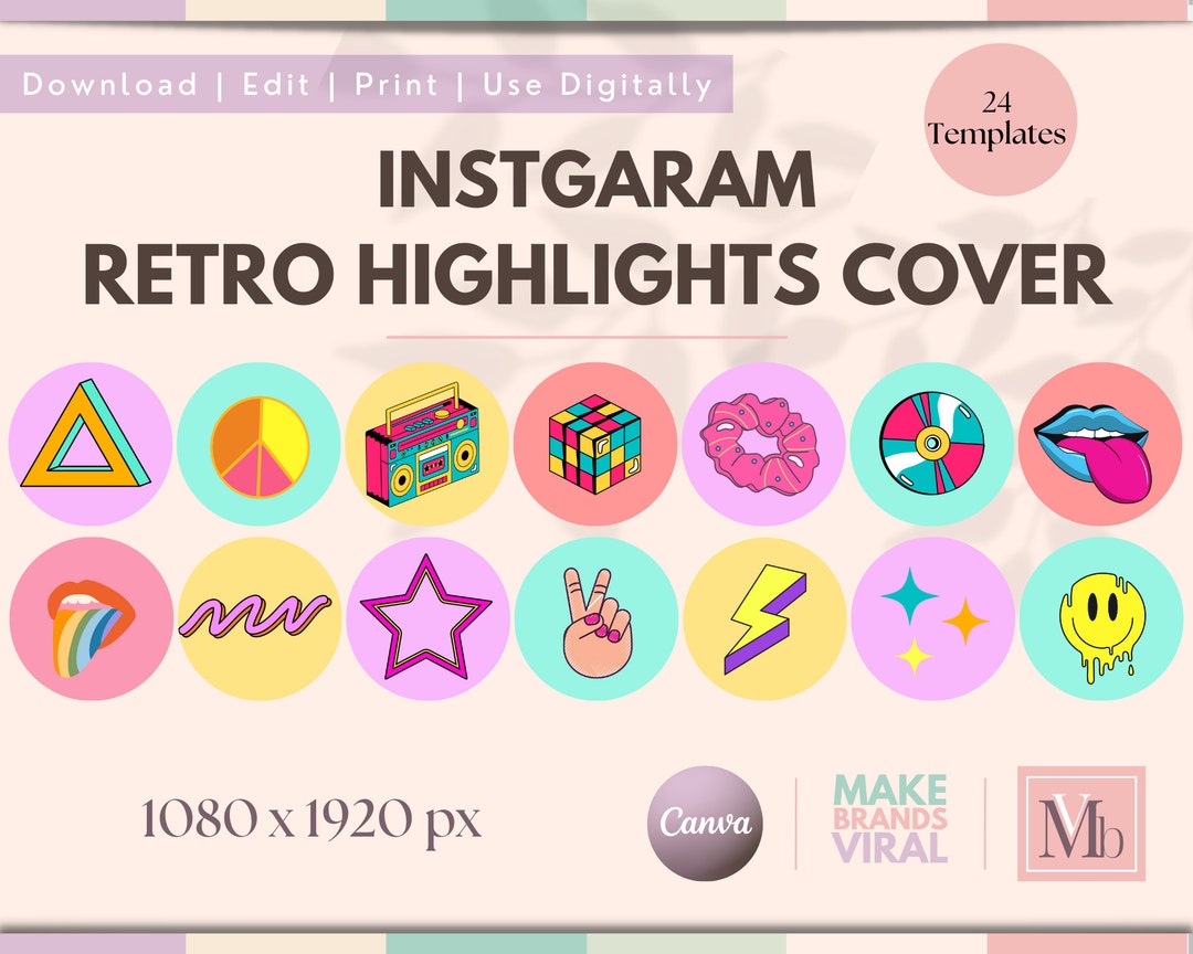 24 Retro Instagram Highlight Cover Icons Groovy Highlight Covers ...