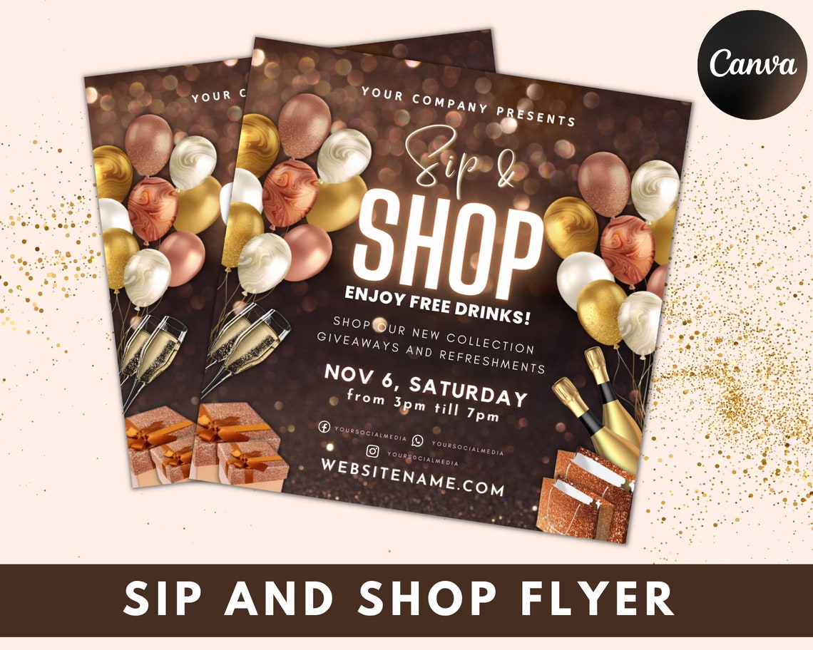 Sip and Shop Flyer, Sale Flyer Template, Shop Flyer, Sip and Shop, Diy ...