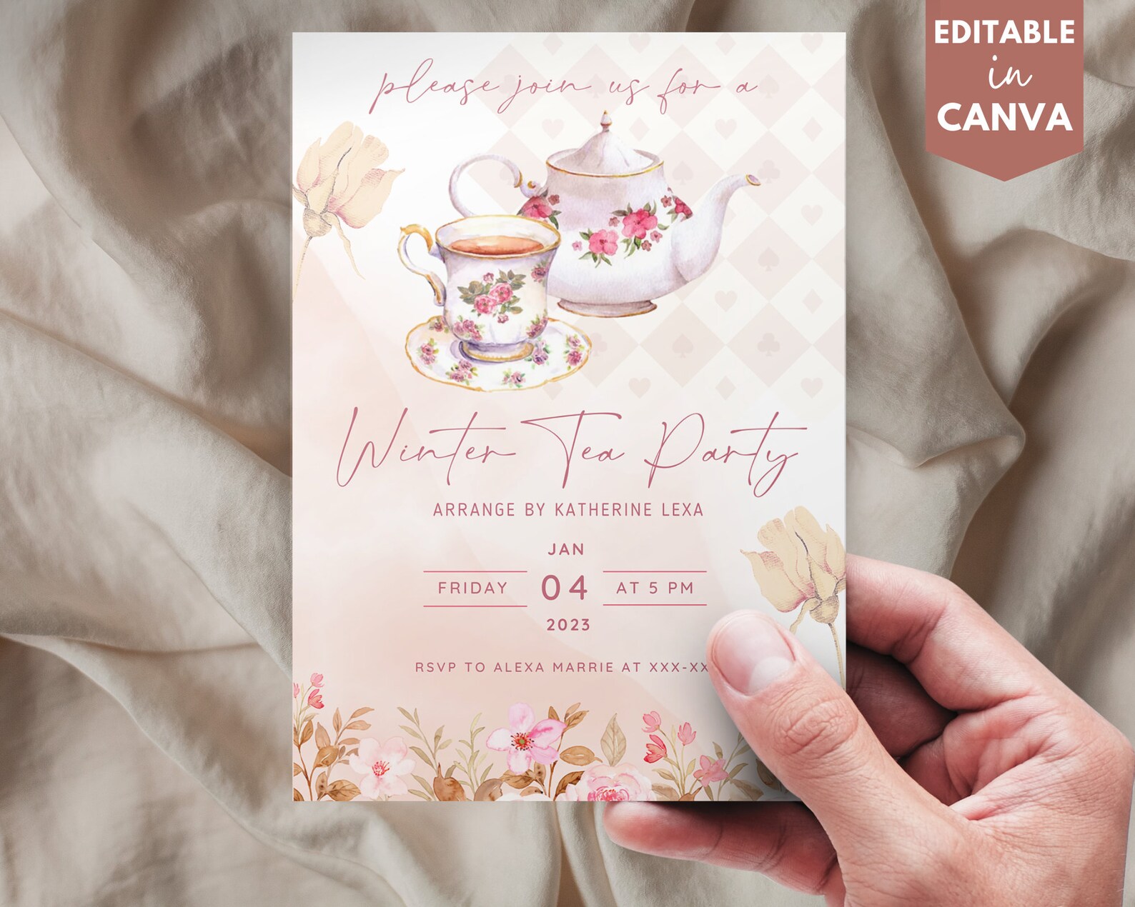Editable Minimalist Tea Party Invitation Template, High Tea Invitation ...