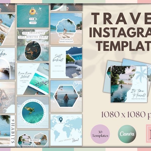 70 Travel Social Media Posts Templates Facebook Instagram IG, Travel ...