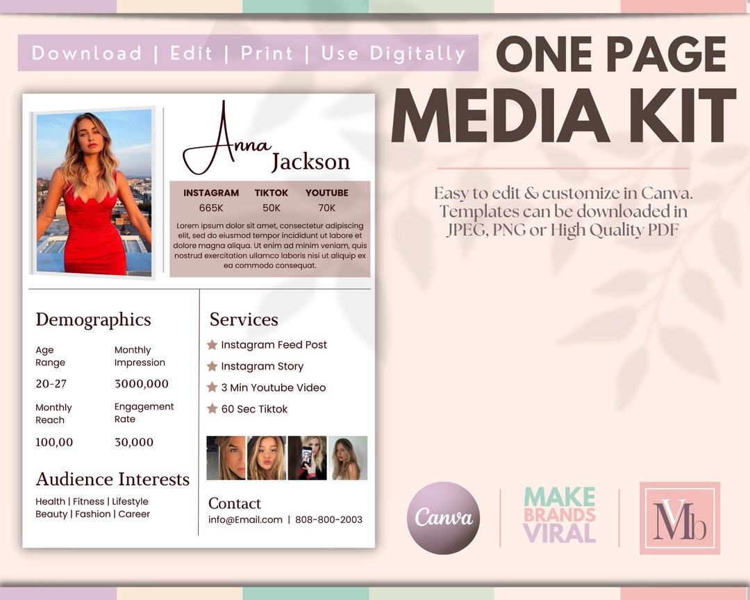 Minimalist Media Kit Template, Blogger Press Kit (canva Editable) - Etsy