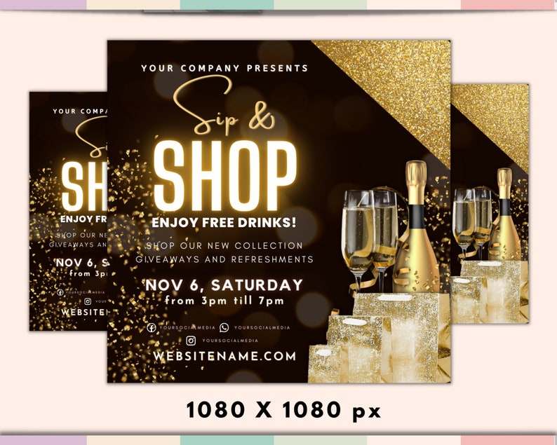 Editable Diy Sip and Shop Flyer Template, Sale Flyer Template, Sip and ...