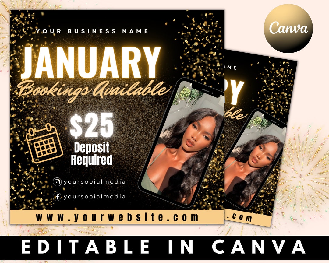 Editable January Bookings Flyer, Appointments Flyers, Canva Editable ...