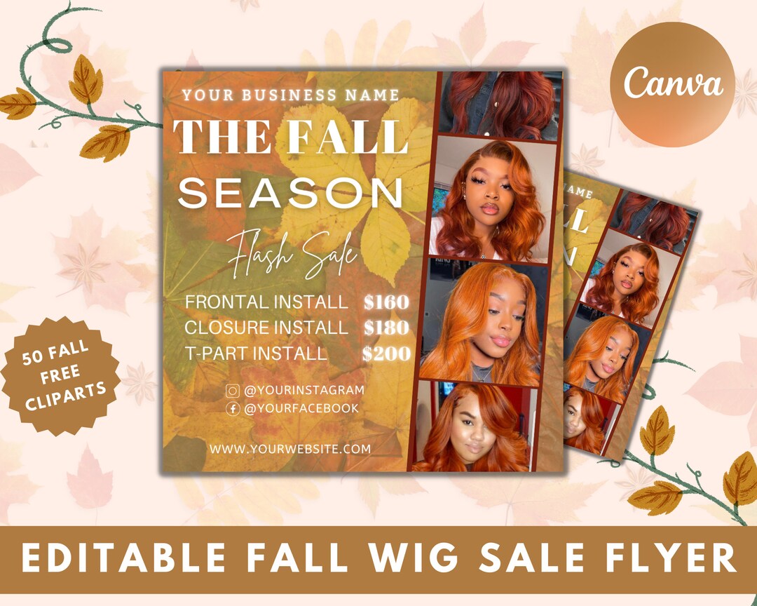 Wig Sale Price List Template, Fall Hair Flyer (canva Editable) - Etsy