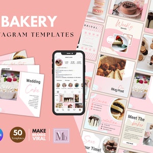 Bakery Instagram Templates | Pink Theme, Cake & Bread (canva, Digital ...