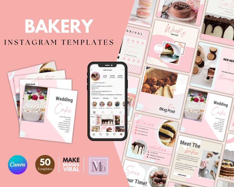Instagram Bakery Template Bundle| Pink Instagram, Bake Shop Branding ...