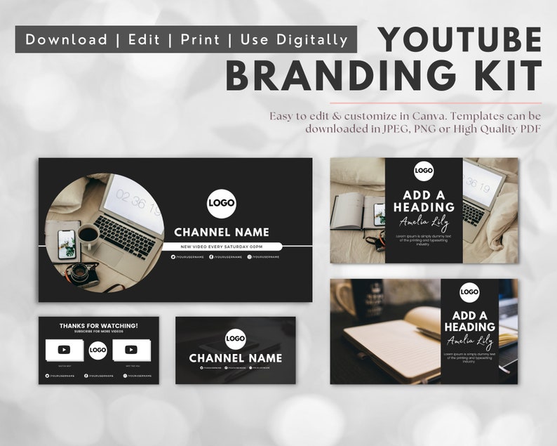 Modern Youtube Branding Kit, Editable Channel Banner, Intro, Outro ...