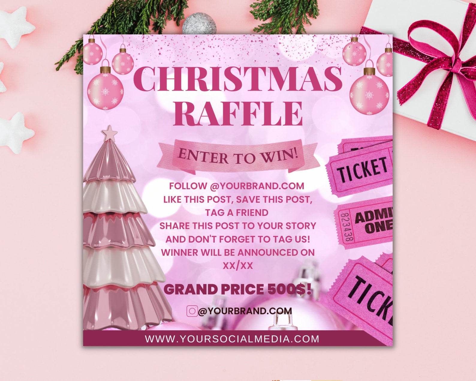 Christmas Raffle Flyer Template, Christmas Raffle Giveaway, Raffle ...