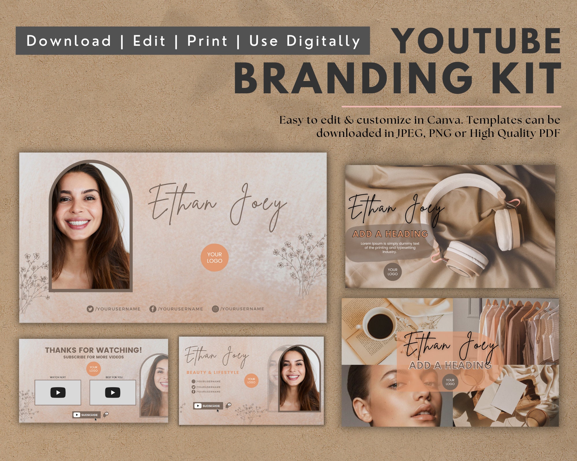 Youtube Branding Kit, Youtube Banner Template, Youtube Thumbnail ...