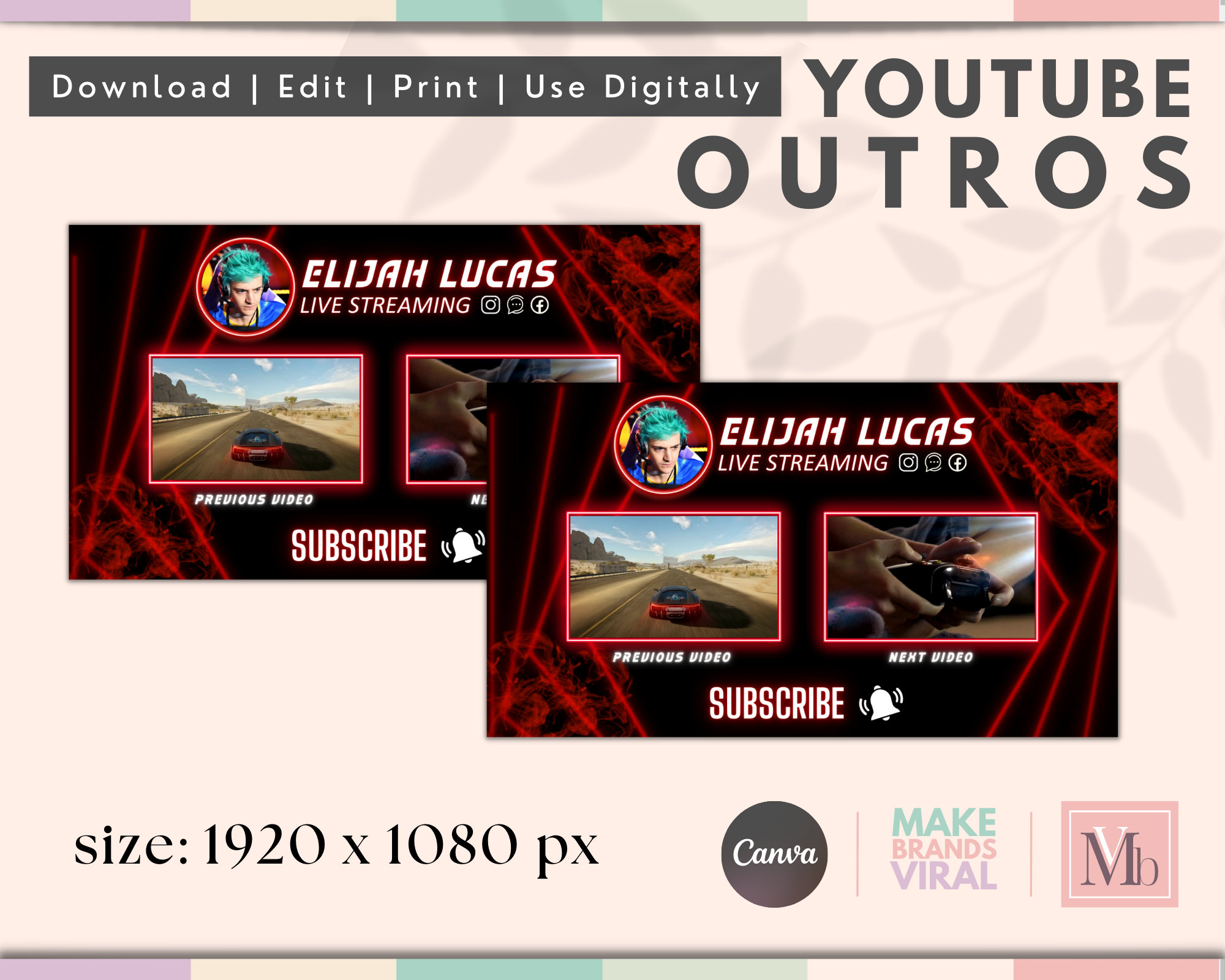 Gamer Youtuber Branding Kit, Editable Banners, Animated Intro and Outro ...