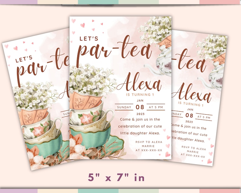 Editable Birthday Tea Party Invitation Template, Tea Birthday Party ...