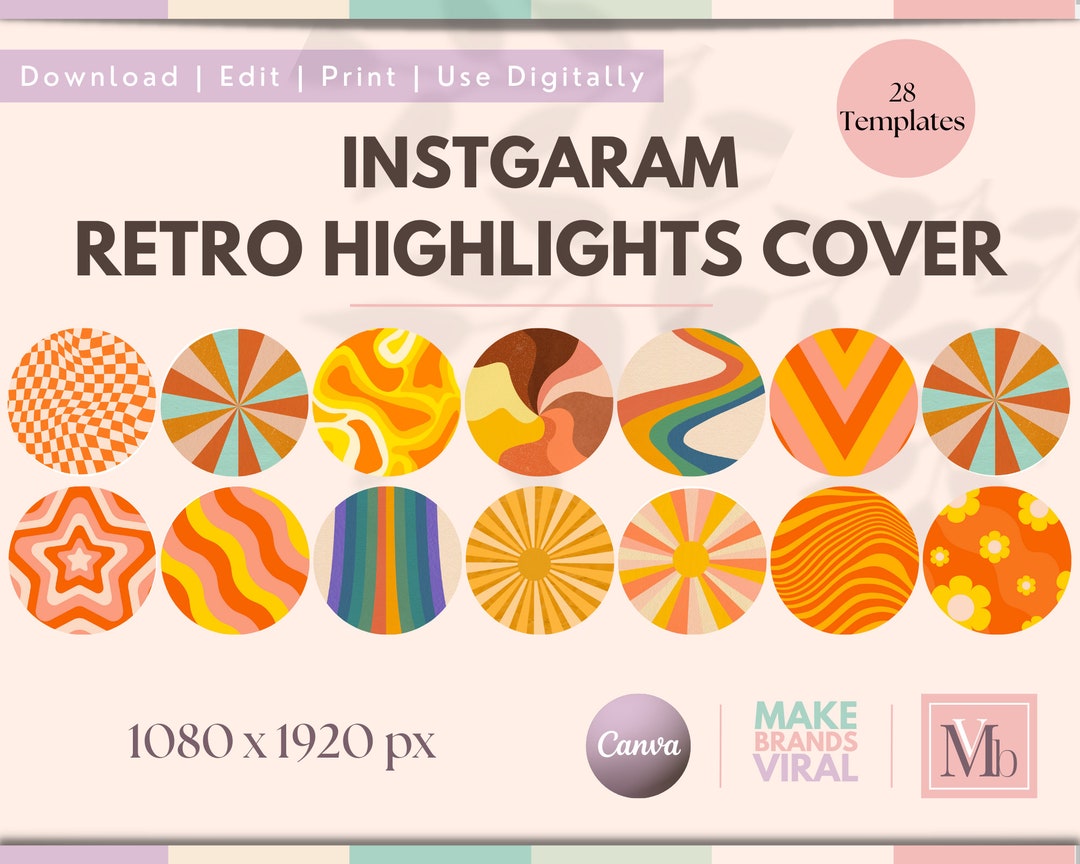 Retro Instagram Highlight Covers | 70s Retro Rainbow Set of 28 Digital ...