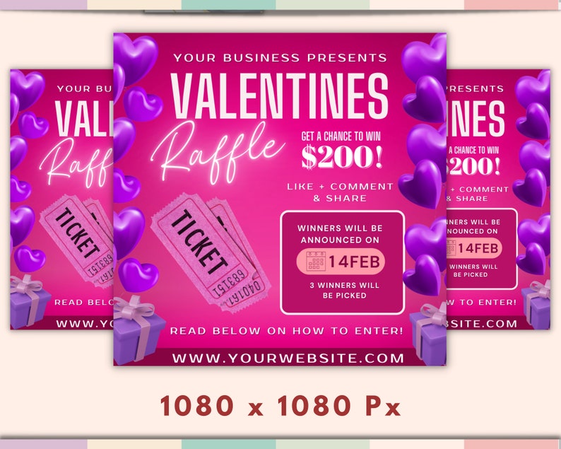 Raffle Flyer Template, Valentines Day Raffle Giveaway Flyer, Valentines ...