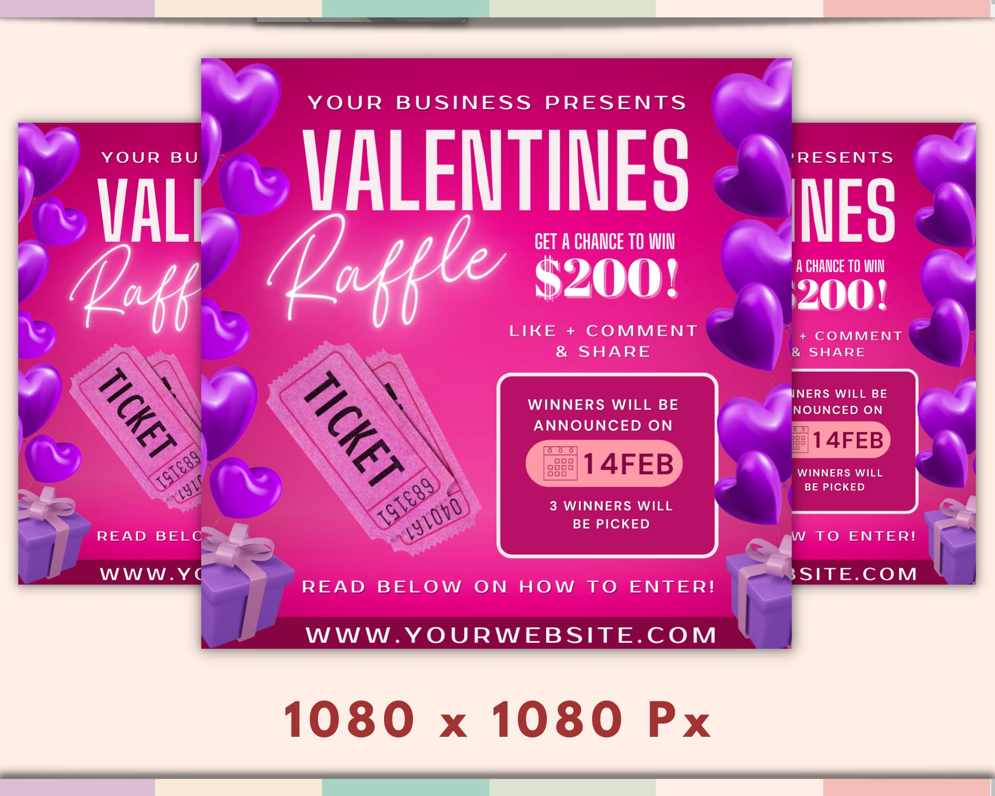 Raffle Flyer Template, Valentines Day Raffle Giveaway Flyer, Valentines ...