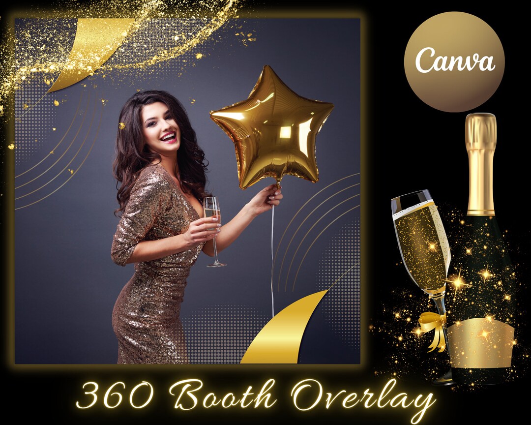 Golden 360 Booth Overlay, 360 Photo Booth Overlay Template, Spinner ...
