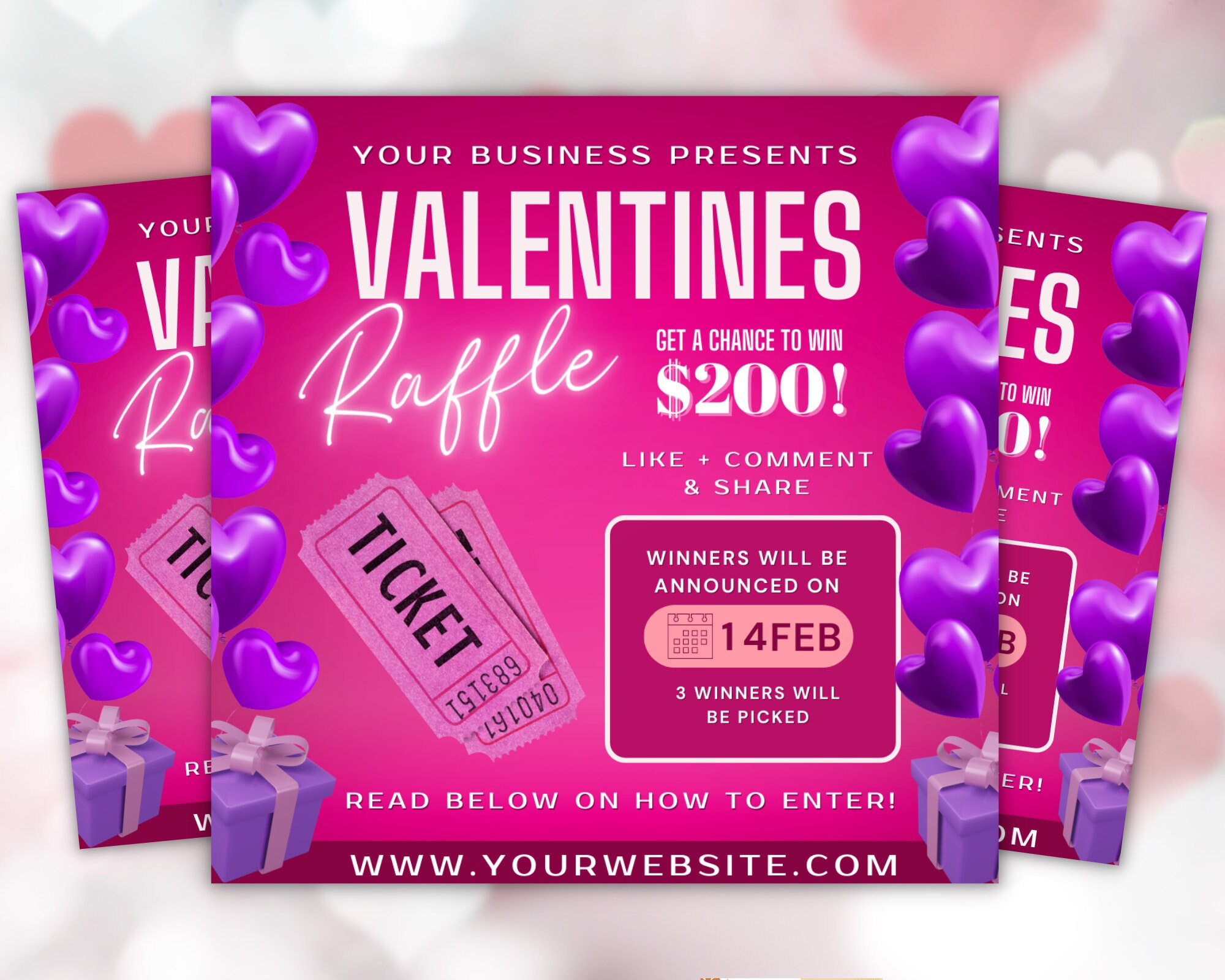 Raffle Flyer Template, Valentines Day Raffle Giveaway Flyer, Valentines ...