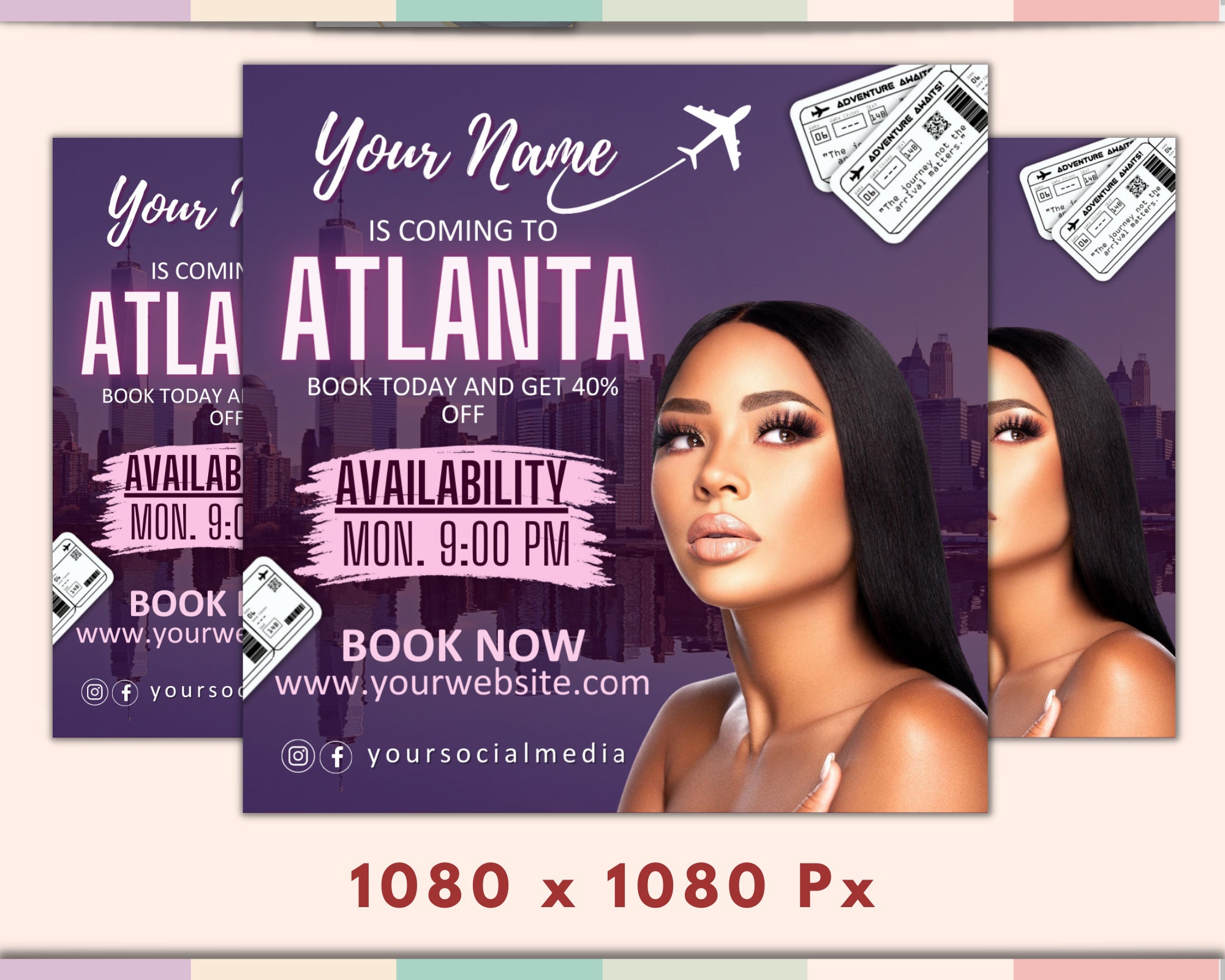 Traveling Beauty Stylist Flyer, Booking Hair Lash, Instagram Template ...
