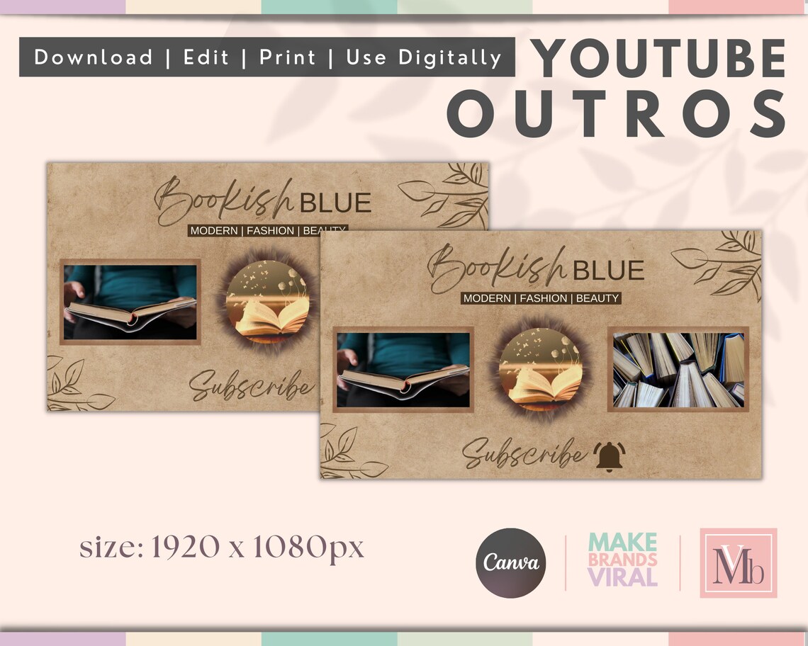 Bookish Youtube Branding Kit. Youtube Banner, Youtube Intro Video ...