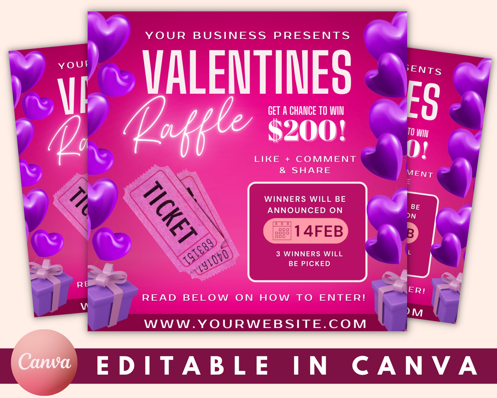 Raffle Flyer Template, Valentines Day Raffle Giveaway Flyer, Valentines ...
