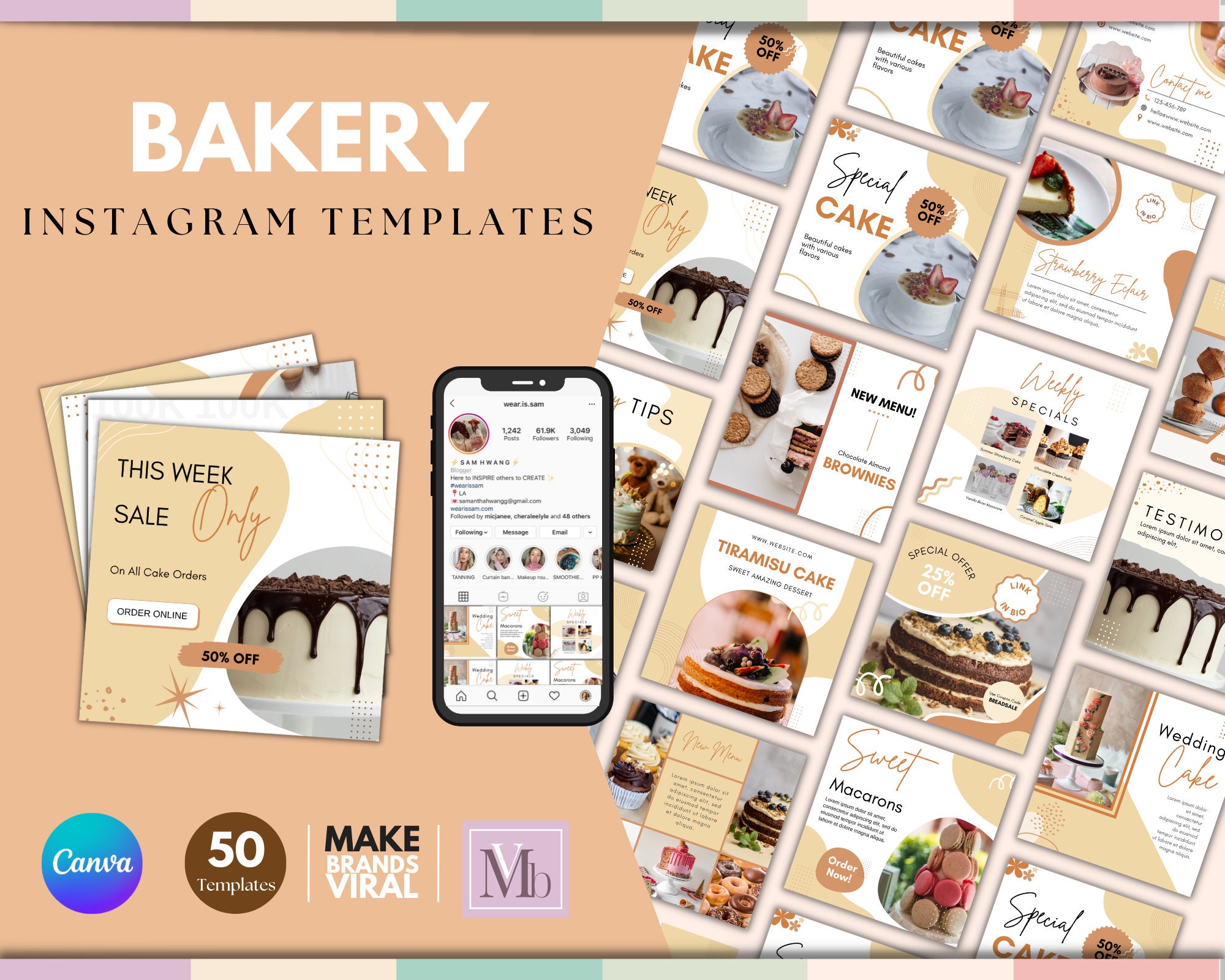 50 Bakery Instagram Template Bundle | Cafe Instagram, Pink Instagram ...