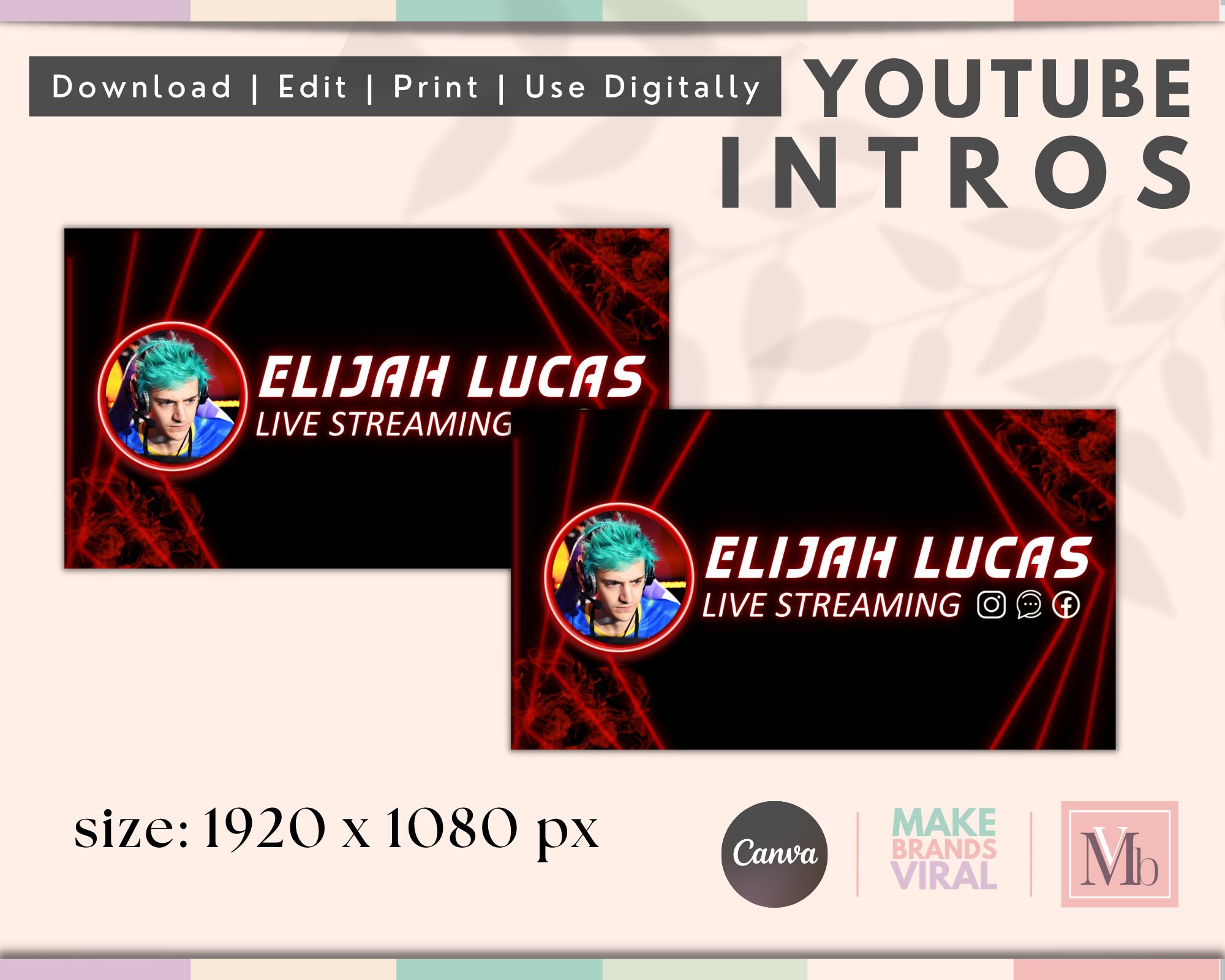 Gamer Youtuber Branding Kit, Editable Banners, Animated Intro and Outro ...