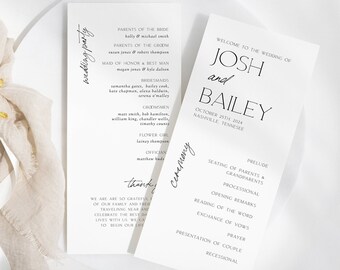 Wedding Program for Elegant Wedding, Double Sided Program, Classic ...