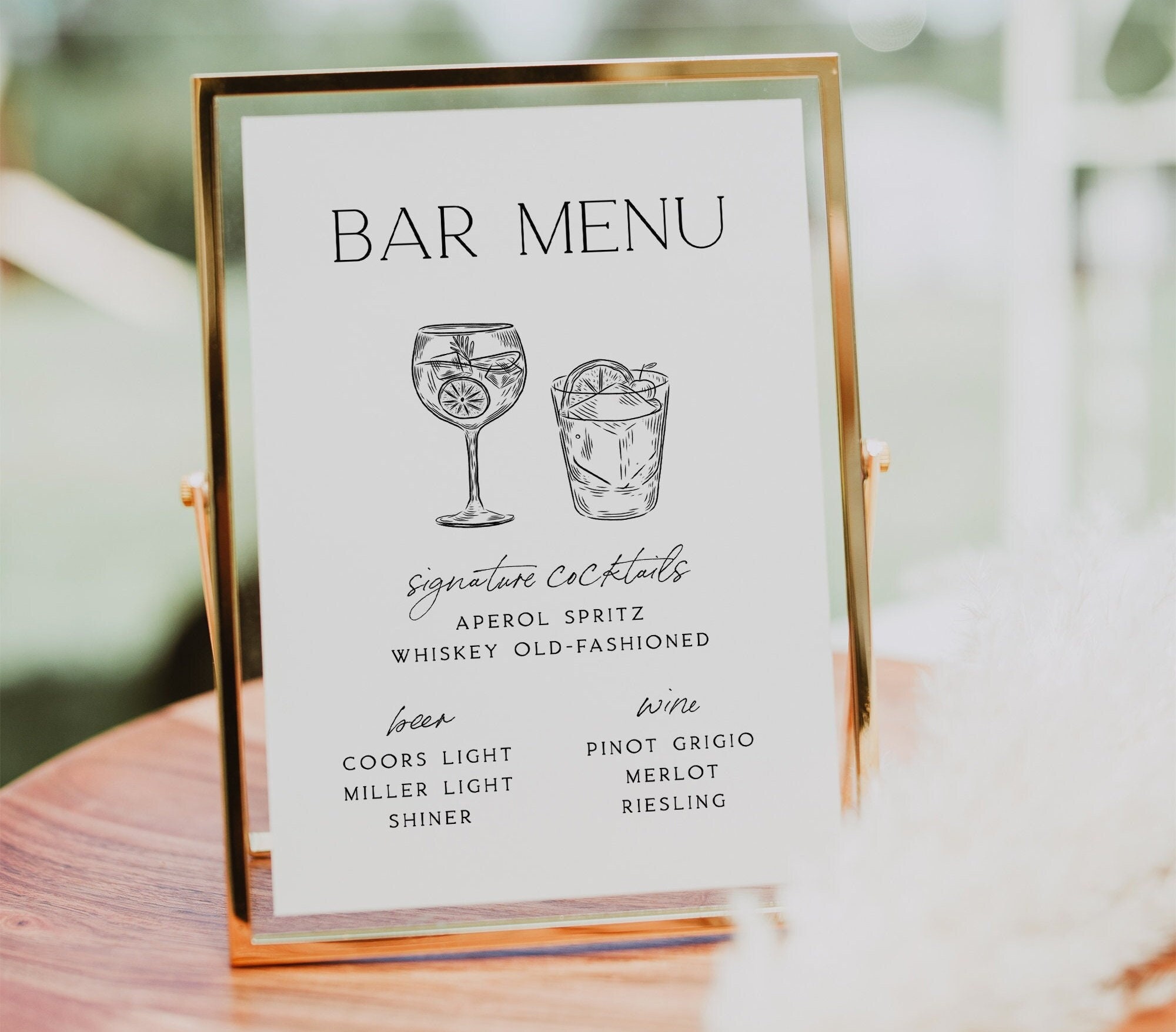 Wedding Bar Menu With Custom Illustrations, Bar Sign, Bar Menu Template ...