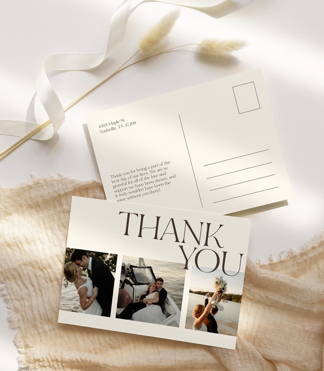 Thank You Postcard (including Photo), Minimalist Wedding, Customizable ...