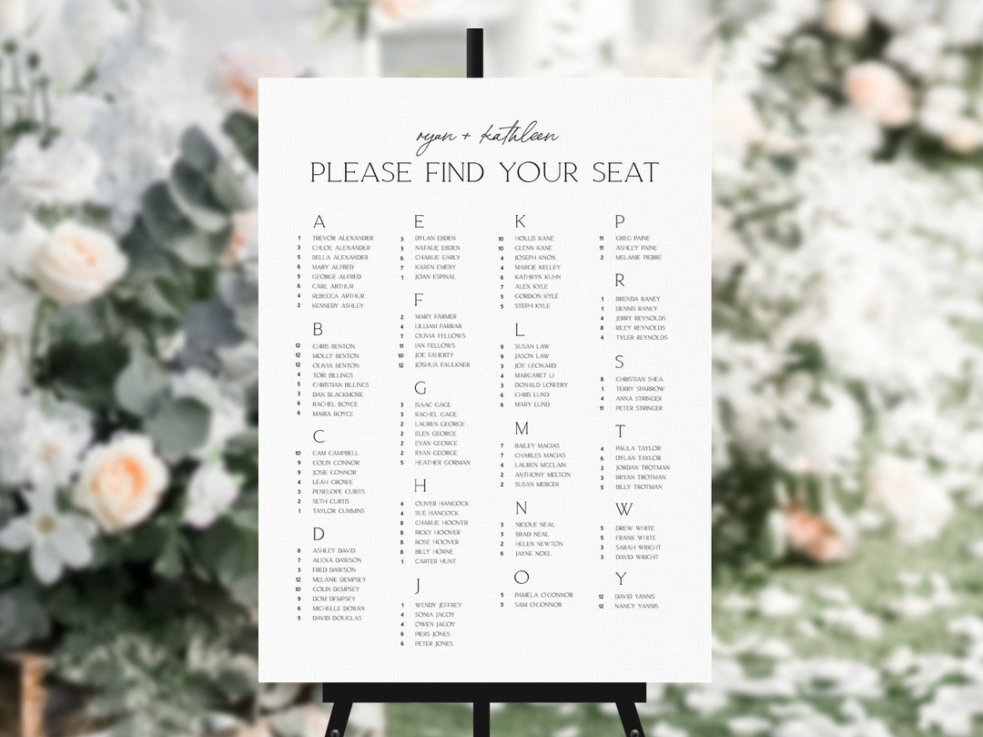 Wedding Seating Chart Template, Alphabetical Custom Board, Boho Wedding ...