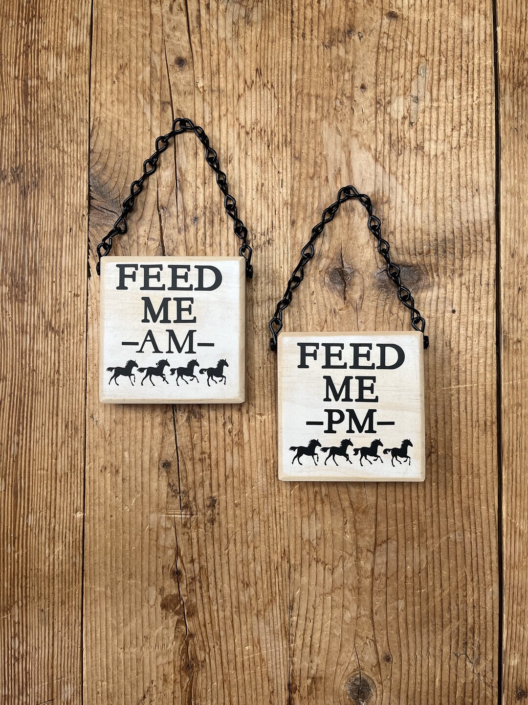 Feed Sign-feed Me Flip It AM&PM Running Horses-horse Feed Sign-wooden ...
