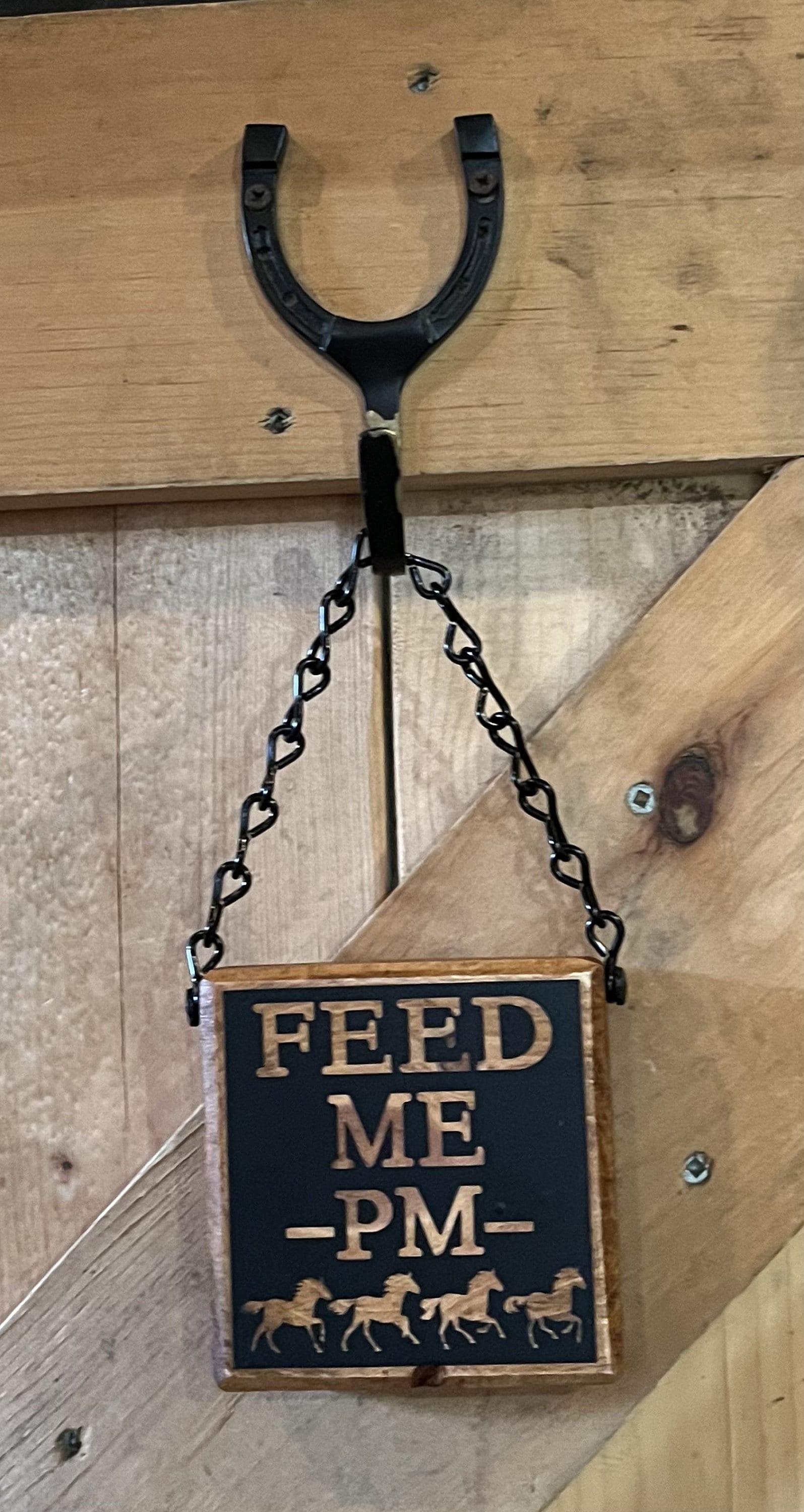 Feed Sign-feed Me Flip It AM&PM Running Horses-horse Feed Sign-wooden ...