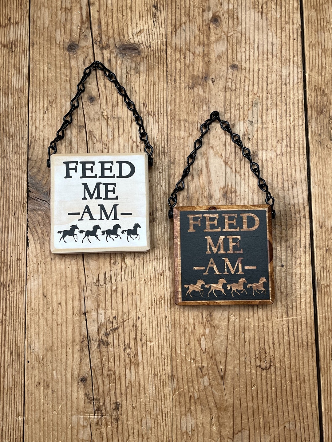 Feed Sign-feed Me Flip It AM&PM Running Horses-horse Feed Sign-wooden ...