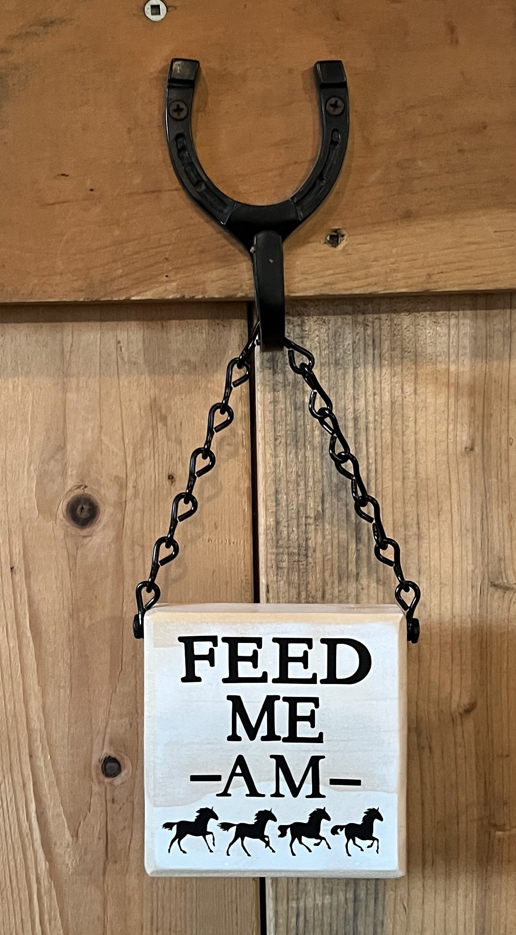 Feed Sign-feed Me Flip It AM&PM Running Horses-horse Feed Sign-wooden ...