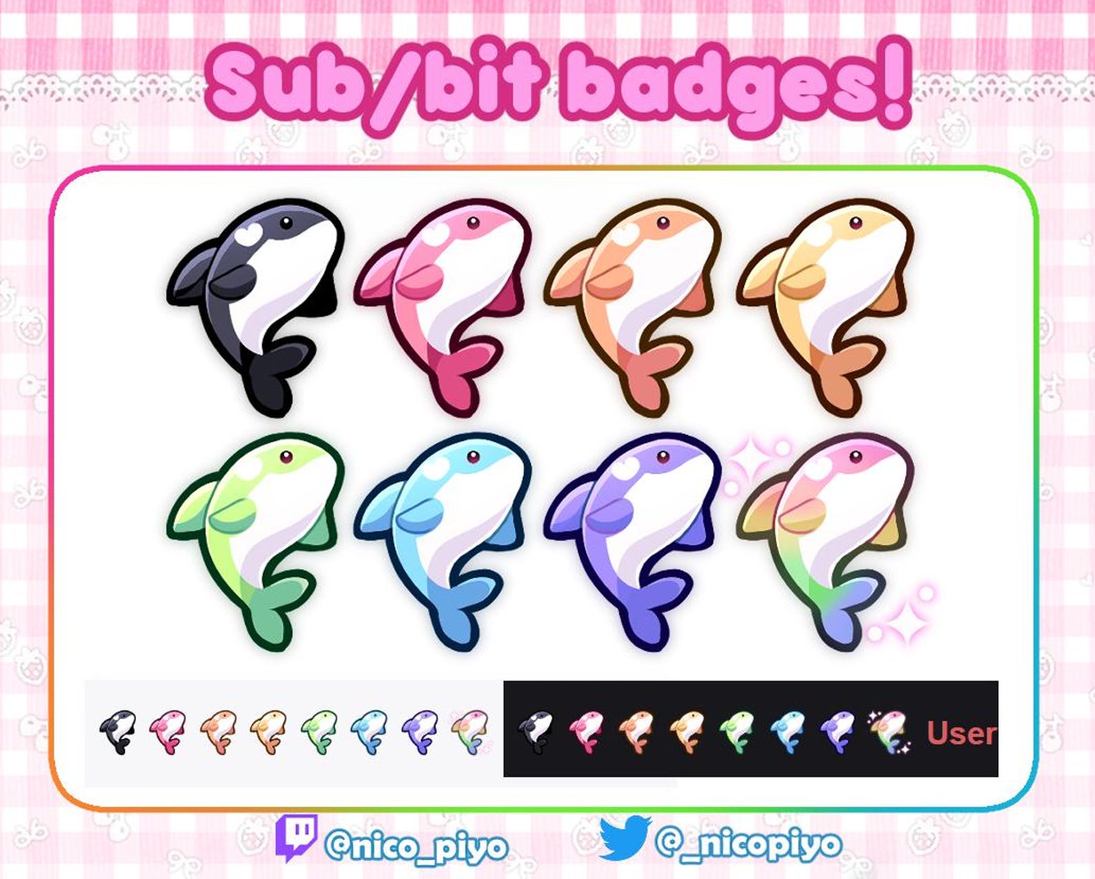 Rainbow Orca Sub-bit Badges for Twitch/youtube/discord - Etsy