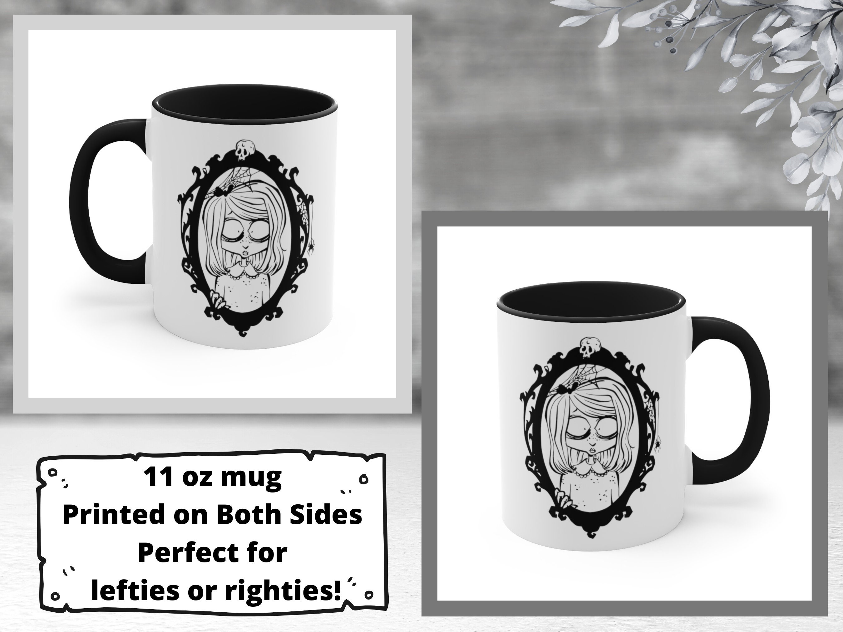 Creepy Goth Girl Portrait Graphic Coffee Mug, Black & White, Best ...