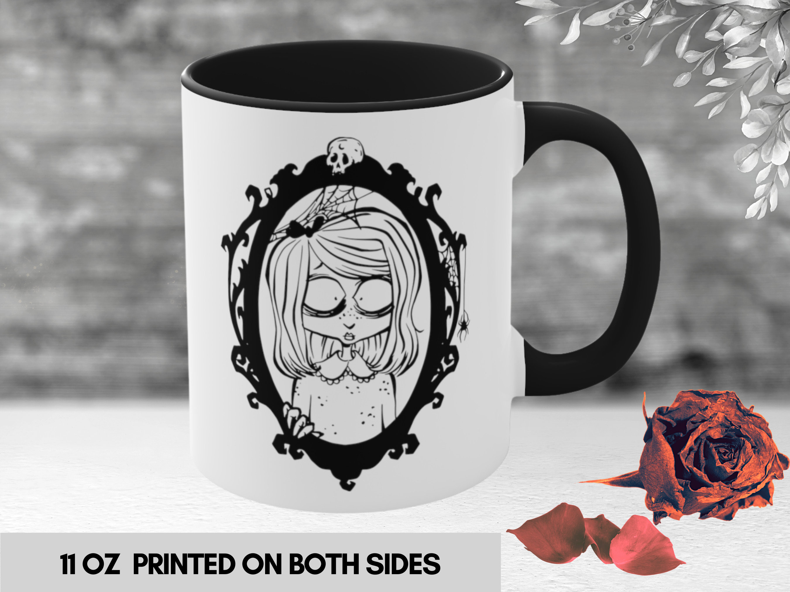 Creepy Goth Girl Portrait Graphic Coffee Mug, Black & White, Best ...