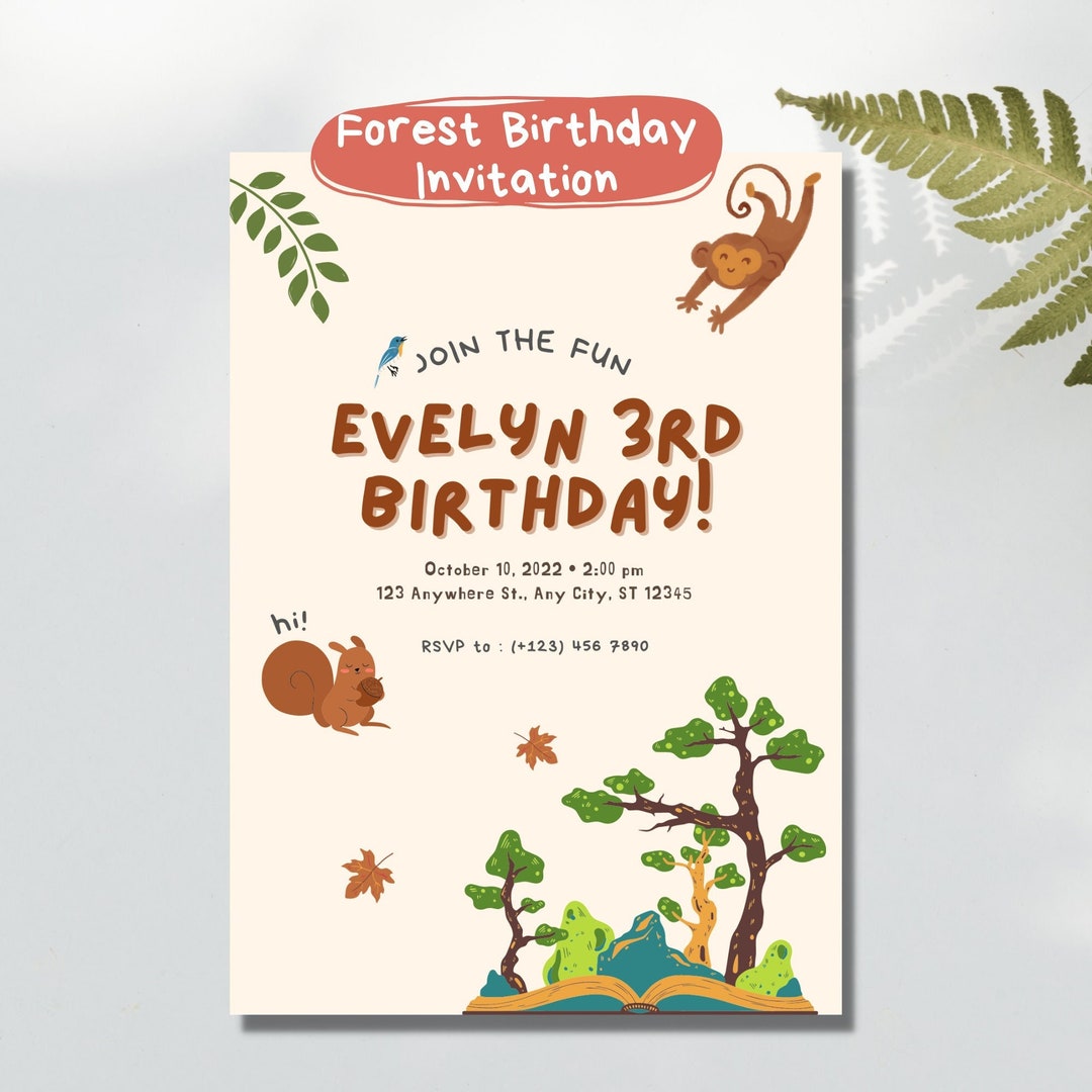 Forest Birthday Invitation Template, Forest Birthday Invite, Animal ...