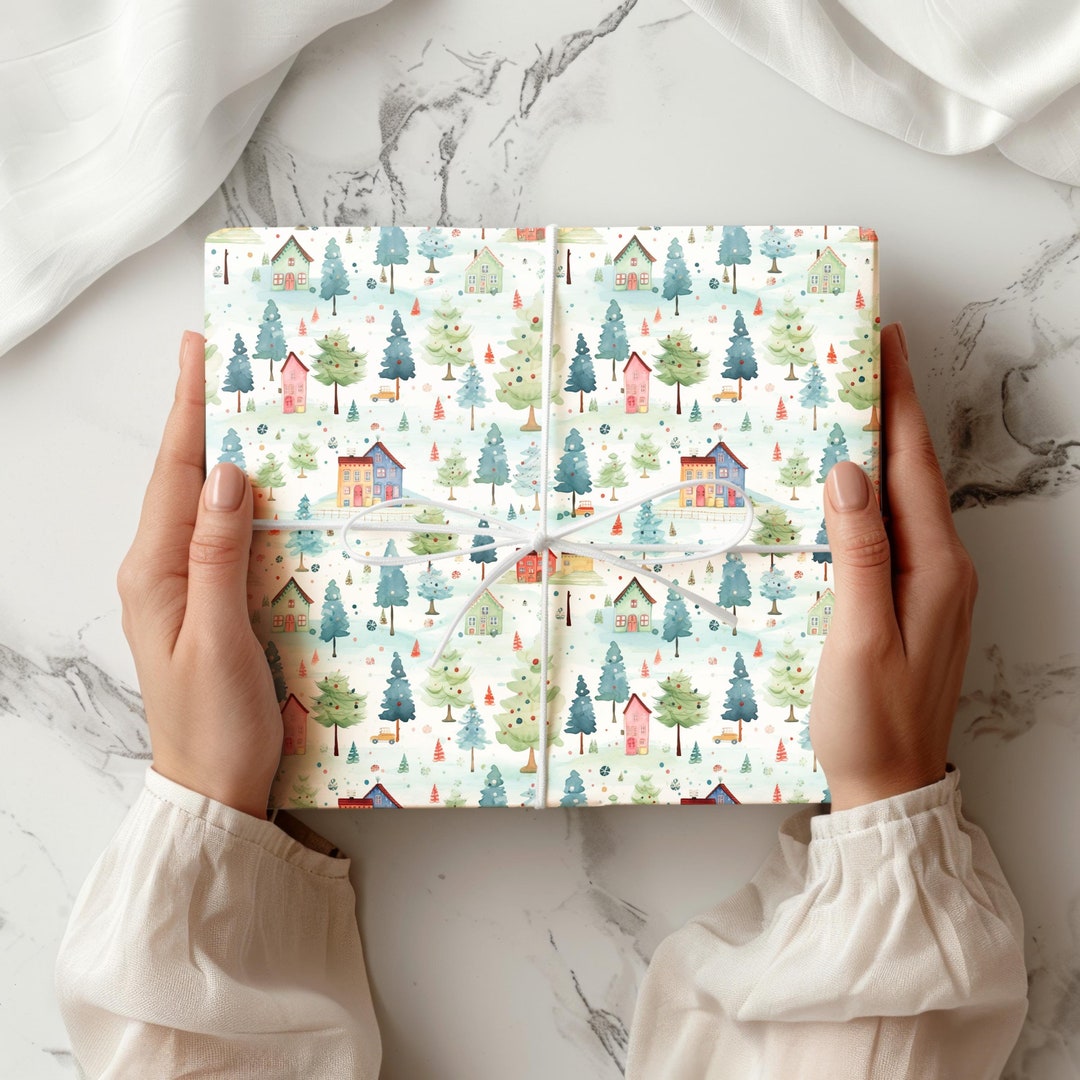 Winter Scenery Wrapping Paper, Christmas Gift Wrap, Holiday Packaging ...