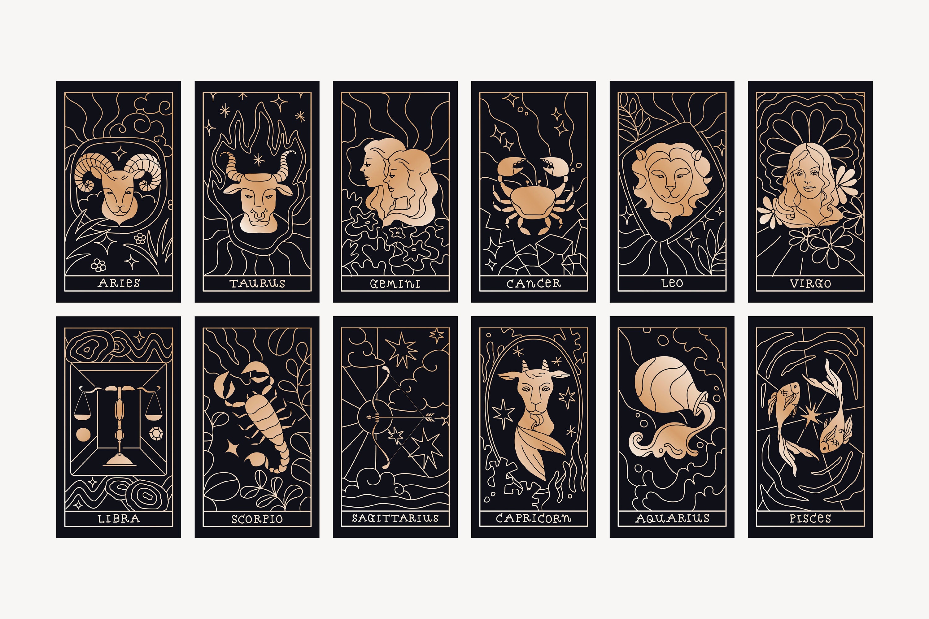 Zodiac Signs- Collection- Cool Black and Gold - Etsy