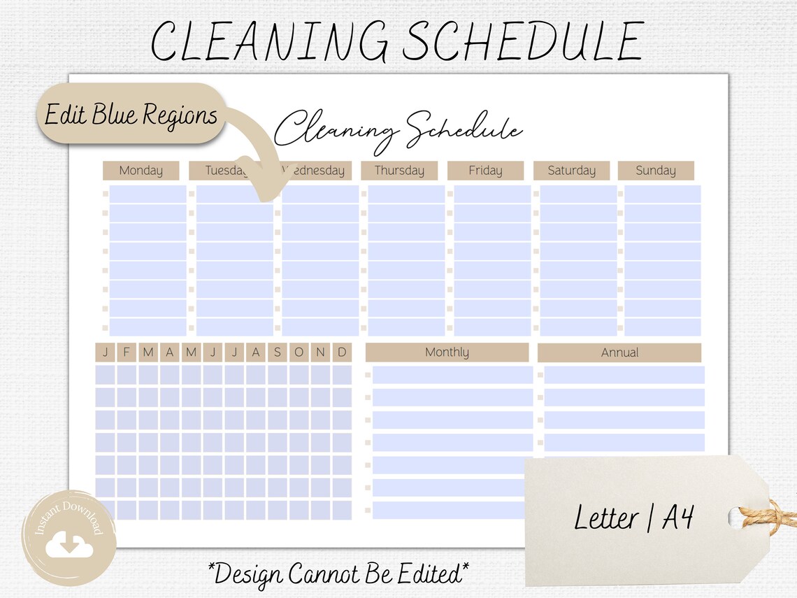 Editable Cleaning Schedule | Printable | Daily, Weekly, Monthly, Yearly ...