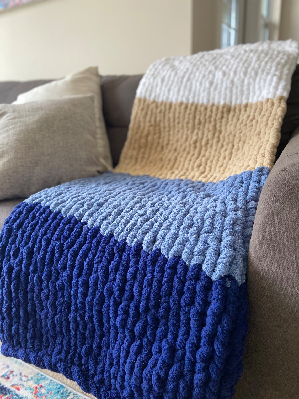 The Great Wave Inspired Chunky Knit Throw Blanket Cozy Home - Etsy