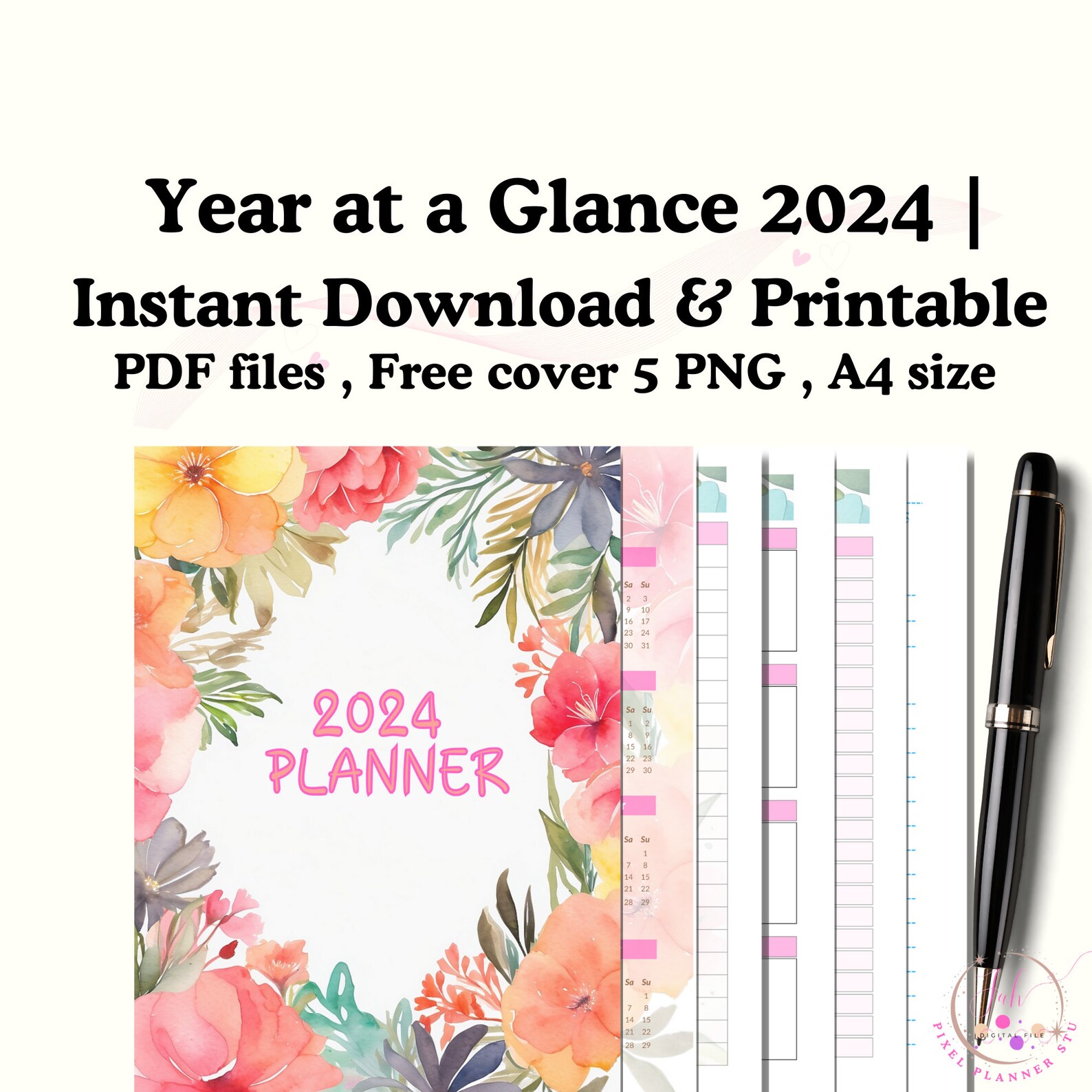 Year at a Glancedigital Calendar Templatedigital Planner 2024planner ...