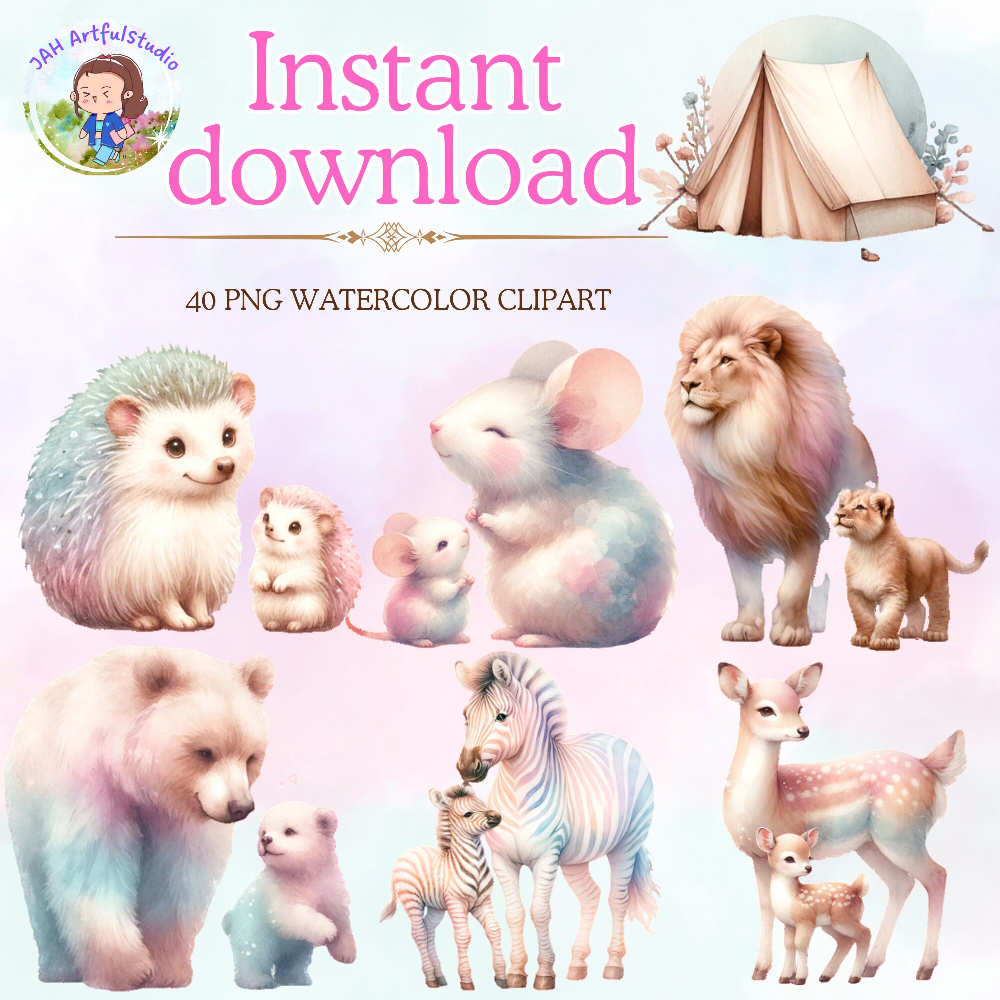 Boho Animal Mom and Baby Clipart, Nursery Room, Boho Baby Decoration ...